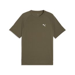 T-Shirt Puma "Evostripe T-Shirt Herren", Herren, Gr. L, loden gr&uuml;n, Obermaterial: 35% Viskose, 65% Polyester. Seitenpartie: 65% Polyester, 35% Viskose, clean, regular fit, Rundhals, Shirts T-Shirt