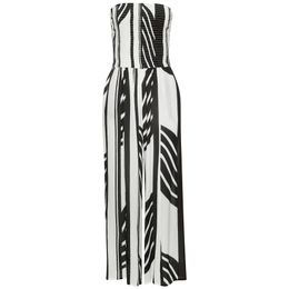 Bandeauoverall s.Oliver, Damen, Gr. 34, N-Gr, creme, schwarz, Web, Obermaterial: 100% Viskose, bedruckt, figurbetont kn&ouml;chellang, ohne Ausschnitt, Overalls, mit Bindeb&auml;ndern im R&uuml;cken