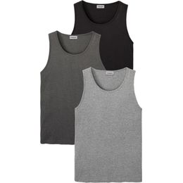 Tanktop bonprix, Herren, Gr. 48/50 (M), grau (grau meliert, anthrazit meliert, schwarz), Jersey, Obermaterial: 70% Baumwolle, 30% Viskose, mehrfarbig, meliert, unifarben, regular fit h&uuml;ftbedeckend, Rundhals, Tops Tanktop, Regular Fit, Rundhalsausschnitt