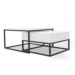 COUCHTISCH quadratisch Wei&szlig;, MDF Tischplatte, Rahmen Schwarz