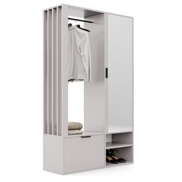 GARDEROBENSCHRANK mit Spiegel-mit Ablagen und Kleiderstange