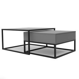 COUCHTISCH quadratisch Grau, MDF/Glas Tischplatte, Rahmen Schwarz