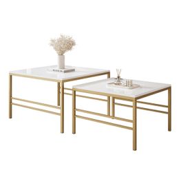 COUCHTISCH Wei&szlig;e Glanz Gold Rahme