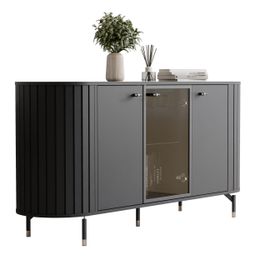KOMMODE geriffelt, dreit&uuml;rig, Schwarz