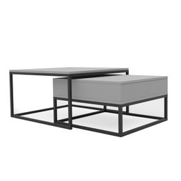 COUCHTISCH quadratisch Grau, MDF Tischplatte, Rahmen Schwarz