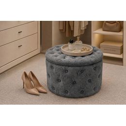 Riess Ambiente Hocker MODERN BAROCK 60cm grau Boucl&eacute; mit Stauraum Riess-Ambiente