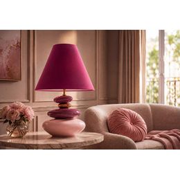 Riess Ambiente Dekorative Tischlampe STONES OF ECSTASY 60cm pink rosa gold mit Stoffschirm rund Riess-Ambiente Glamour Modern Retro