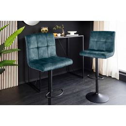 Riess Ambiente H&ouml;henverstellbarer Barhocker MODENA petrol Samt schwarz mit Lehne drehbar Polsterstuhl Riess-Ambiente f&uuml;r K&uuml;che Tresenhocker Bistrohocker...