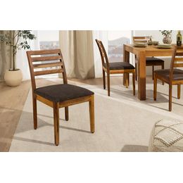 Riess Ambiente Massiver Stuhl MAKASSAR braun stone finish Sheeshamholz graubraun Strukturstoff Polsterstuhl Riess-Ambiente Esszimmerstuhl K&uuml;chenstuhl Landhaus...