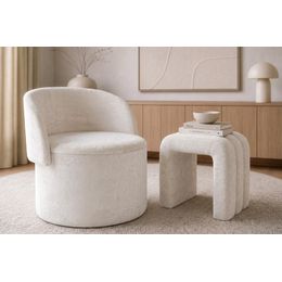 Riess Ambiente Sessel LUNA 65cm beige Boucl&eacute; Polsterhocker mit klappbarer R&uuml;ckenlehne und Stauraum Riess-Ambiente Boheme Modern Natur Skandinavisch