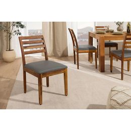 Riess Ambiente Massiver Stuhl MAKASSAR braun stone finish Sheesham dunkelgrau Kunstleder Polsterstuhl Riess-Ambiente Esszimmerstuhl K&uuml;chenstuhl Landhaus Modern...