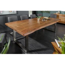 Riess Ambiente Massiver Esstisch MAMMUT 200cm Akazie U-Gestell Edelstahl Baumkante 5cm Tischplatte Baumtisch Riess-Ambiente Esszimmertisch rechteckig Kufengestell...