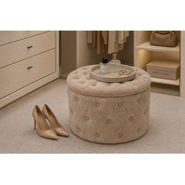 Riess Ambiente Hocker MODERN BAROCK 60cm champagner greige Boucl&eacute; mit Stauraum Riess-Ambiente
