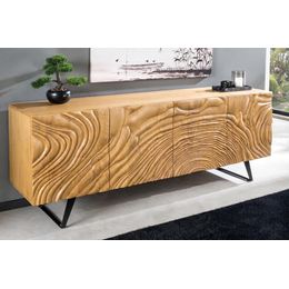 Riess Ambiente Massives Sideboard FLUID 175cm creme Mangoholz 3D-Design Kufengestell Riess-Ambiente Modern Natur Retro Rustikal