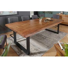 Riess Ambiente Massivholz Esstisch MAMMUT 200cm Akazie U-Gestell schwarz Metall Baumkante 6cm Tischplatte Baumtisch Riess-Ambiente Esszimmertisch rechteckig...