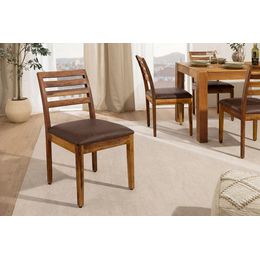 Riess Ambiente Massiver Stuhl MAKASSAR braun stone finish Sheeshamholz braun Microfaserstoff Polsterstuhl Riess-Ambiente Esszimmerstuhl K&uuml;chenstuhl Landhaus...