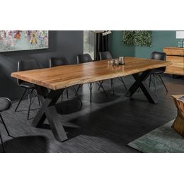 Riess Ambiente Massivholz Esstisch MAMMUT 180cm Akazie X-Gestell schwarz Baumkante 6cm Tischplatte Baumtisch Riess-Ambiente Esszimmertisch rechteckig Landhaus...