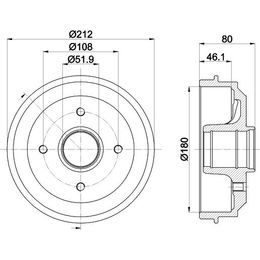 Hella Bremstrommel 8dt355301281 Hinterachse f&uuml;r Peugeot