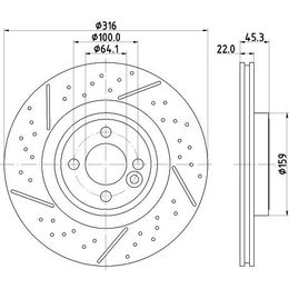 Hella Bremsscheibe 8dd355123471 innenbel&uuml;ftet 316mm 22mm f&uuml;r MINI
