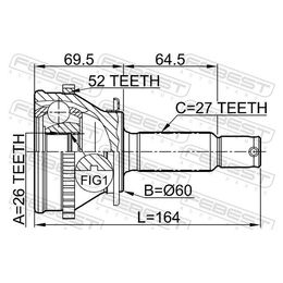 FEBEST Gelenksatz, Antriebswelle 1210sfa52 Vorderachse f&uuml;r HYUNDAI