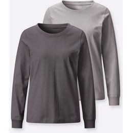 Rundhalsshirt Classic Basics "Rundhals-Shirt", Damen, Gr. 52, steingrau, anthrazit, 100% Baumwolle, unifarben, Rundhals, Shirts Rundhalsshirt