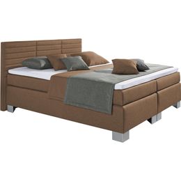 Boxspringbett Hapo, hellbraun, hohes Kopfteil,ohne Topper, Liegefl&auml;che B/L: 180cm x 200cm, H3, Bonnell-Federkernmatratze, Komplettbetten, Boxspringbett