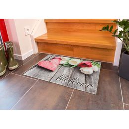 Fu&szlig;matte Astra "Deco Print 134", rot, grau, B:40cm H:6mm L:60cm, Kunstfaser, Teppiche, Fu&szlig;matte, Sauberlaufmatte, T&uuml;rmatte, waschbar, Eingangsbereich, rutschfest