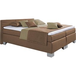 Boxspringbett Hapo, hellbraun, flaches Kopfteil,ohne Topper, Liegefl&auml;che B/L: 100cm x 200cm, H3, Bonnell-Federkernmatratze, Komplettbetten, Boxspringbett