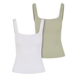 Muskelshirt Urban Classics "Urban Classics Ladies Wide Neck Rib Top 2-Pack", Jungen, Gr. L, wei&szlig;, softsalvia, 95% Baumwolle, 5% Elasthan, unifarben, normal, eckiger Ausschnitt, Shirts