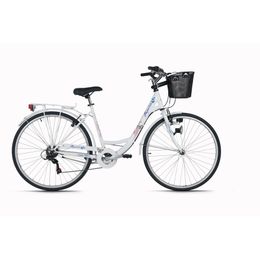 Cityrad Dacapo "Dacapo Citybike 28'' Papilio wei&szlig;-Blau mit Korb" Gr. 48, wei&szlig;, wei&szlig;, Fahrr&auml;der, Damen, 48cm, 28 Zoll (71,12cm) hinten: 28 Zoll (71,12cm)