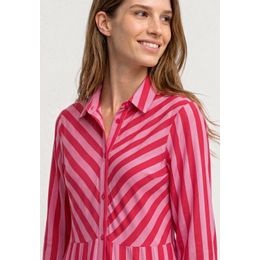 Blusenkleid Street One, Damen, Gr. 40, EURO-Gr&ouml;&szlig;en, salsa rot, Stoff, 100% Viskose, gestreift, normal wadenlang, V-Ausschnitt, abgesteppt, Kleider Blusenkleid, aus Viskose