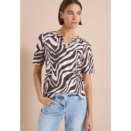 Kurzarmshirt Cecil, Damen, Gr. L (42), braun cacao, Jersey, Obermaterial: 50% Baumwolle, 50% Modal, bedruckt, h&uuml;ftbedeckend, Rundhals, abgesteppte Kante, Shirts, Sommershirt mit Zebra-Print