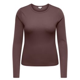 Langarmshirt Only CARMAKOMA "CARVAL L/S O-NECK TOP JRS NOOS", Damen, Gr. L, braun (bracken), Jersey, Obermaterial: 95% Baumwolle, 5% Elasthan, unifarben, regular fit normal, Rundhals, Shirts Langarmshirt, Baumwollmischung, regular fit