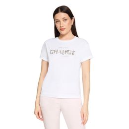 BETTY & CO Kurzarmshirt BETTY & CO "Damen mit Stickerei", Damen, Gr. L, patch wei&szlig;, silber, Obermaterial: 100% Baumwolle, loose fit normal, Rundhals, Shirts