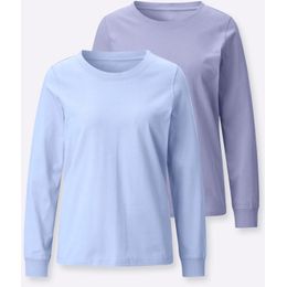 Rundhalsshirt Classic Basics "Rundhals-Shirt", Damen, Gr. 36, taubenblau, eisblau, 100% Baumwolle, unifarben, Rundhals, Shirts Rundhalsshirt