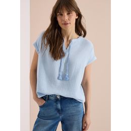 Shirtbluse Cecil, Damen, Gr. XXL (46), light sky blau, Web, 100% Baumwolle, unifarben, klassisch normal, Rundhals, abgesteppt, Blusen, mit geschlitztem Rundhalsausschnitt