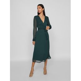 Chiffonkleid Vila "VIFALIA V-NECK L/S MIDI DRESS - NOOS", Damen, Gr. 40, N-Gr, gr&uuml;n (scarab), Web, Obermaterial: 100% Polyester, unifarben, regular fit, V-Ausschnitt, Kleider Chiffonkleid, Kunstfaser, regular fit