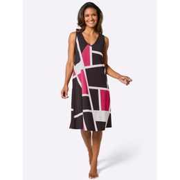 Sommerkleid feel good "Sommerkleid", Damen, Gr. 40/42, Normalgr&ouml;&szlig;en, schwarz, pink, 95% Viskose, 5% Elasthan, gemustert, gestreift, mehrfarbig, kurz, V-Ausschnitt, Kleider Sommerkleid