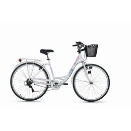 Cityrad Dacapo "Dacapo Citybike 28'' Papilio wei&szlig;-Pink mit Korb RH 48 cm" Gr. 48, wei&szlig; (wei&szlig;, wei&szlig;), Fahrr&auml;der, Damen, 48cm, 28 Zoll (71,12cm) hinten: 28 Zoll (71,12cm)
