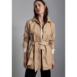 Trenchcoat Street One, Damen, Gr. 46, beige (desert beige), Web, Obermaterial: 69% Baumwolle, 31% Polyester. Futter: 100% Polyester, unifarben, gerade h&uuml;ftbedeckend, V-Ausschnitt, B&uuml;ndchen, M&auml;ntel, mit Bindeg&uuml;rtel