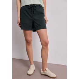 Shorts Street One, Damen, Gr. 42, deep bound gr&uuml;n, Web, 66% Baumwolle, 30% Polyester, 4% Elasthan, unifarben, comfort fit kurz, Hosen Shorts, Elastikbund mit Tunnelzug