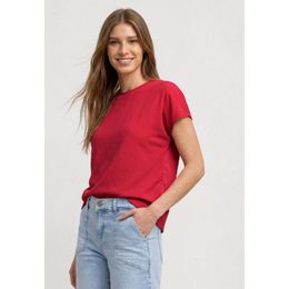 T-Shirt Street One, Damen, Gr. 34, salsa rot, Stoff, 95% Viskose, 5% Elasthan, unifarben, normal normal, Rundhals, abgesteppt, Shirts T-Shirt, aus softer Viskose