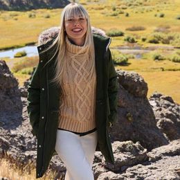 LANDS' END Zopfmuster-Rollkragenpullover DRIFTER, Damen,  Braun, Baumwolle, by Lands' End