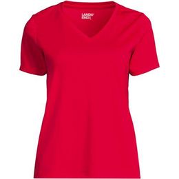 LANDS' END Supima Kurzarm-Shirt mit V-Ausschnitt, Damen,  Pink, Baumwolle, by Lands' End