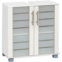 Waschbeckenunterschrank Schildmeyer "Nikosia", wei&szlig;, B:60cm H:63,5cm T:32,5cm, Schr&auml;nke, Waschbeckenunterschrank, H&ouml;he 64 cm, mit Glast&uuml;ren, hochwertige MDF-Fronten, Metallgriffe