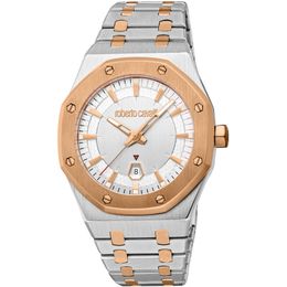 Quarzuhr Roberto Cavalli "Uomo Ottagono", silber (silberfarben, ros&eacute;goldfarben, silberfarben), Armbanduhren, Herren, Quarzuhr, Armbanduhr, Herrenuhr, Edelstahlarmband, analog, Tag