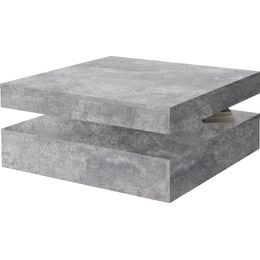 Couchtisch FORTE, grau (beton hell), B:78cm H:35cm T:78cm, Tische, Eckige Couchtische Couchtisch, mit Funktion, drehbare Tischplatte, Breite ca. 78x78 cm