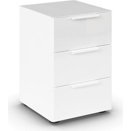 Nachtkommode Rauch "Nachttisch Nachtschrank Nachtkonsole FLIPP mit Glasfront", wei&szlig; (alpinwei&szlig;, glas kristallwei&szlig;), B:40cm H:60cm T:42cm, Holzwerkstoff, Sideboards, mit 3 Schubladen und Soft-Close-Funktion, Oberboden und Front Glas