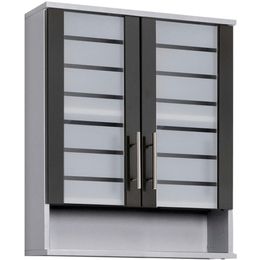 H&auml;ngeschrank Schildmeyer "Nikosia", grau (silberfarben, anthrazit), B:60cm H:70,5cm T:20,5cm, Schr&auml;nke, H&auml;ngeschrank, Breite 60 cm, mit Glast&uuml;ren, hochwertige MDF-Fronten, Metallgriffe
