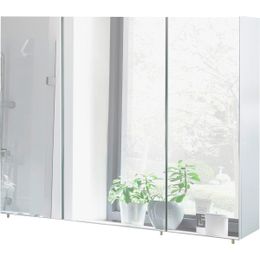Spiegelschrank Schildmeyer "Basic", wei&szlig; (wei&szlig; glanz), B:100cm H:70,7cm T:16cm, Schr&auml;nke, Spiegelschrank, Breite 100 cm, 3-t&uuml;rig, Glaseinlegeb&ouml;den, Made in Germany